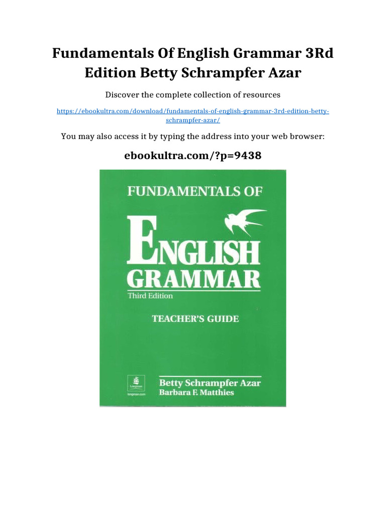 Fundamentals of English Grammar 3rd Edition Betty Schrampfer Azar ...