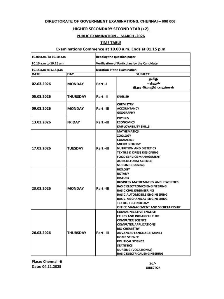 10th 11th 12th Exam Time Table | PDF