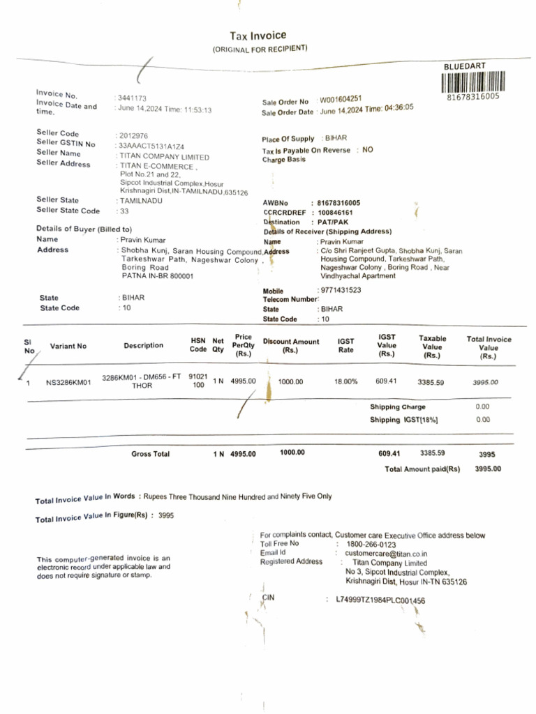 Watch Invoice | PDF