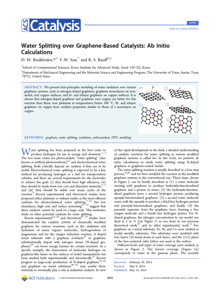 Water Splitting Over Graphene-Based Catalysts | PDF | Graphene | Catalysis