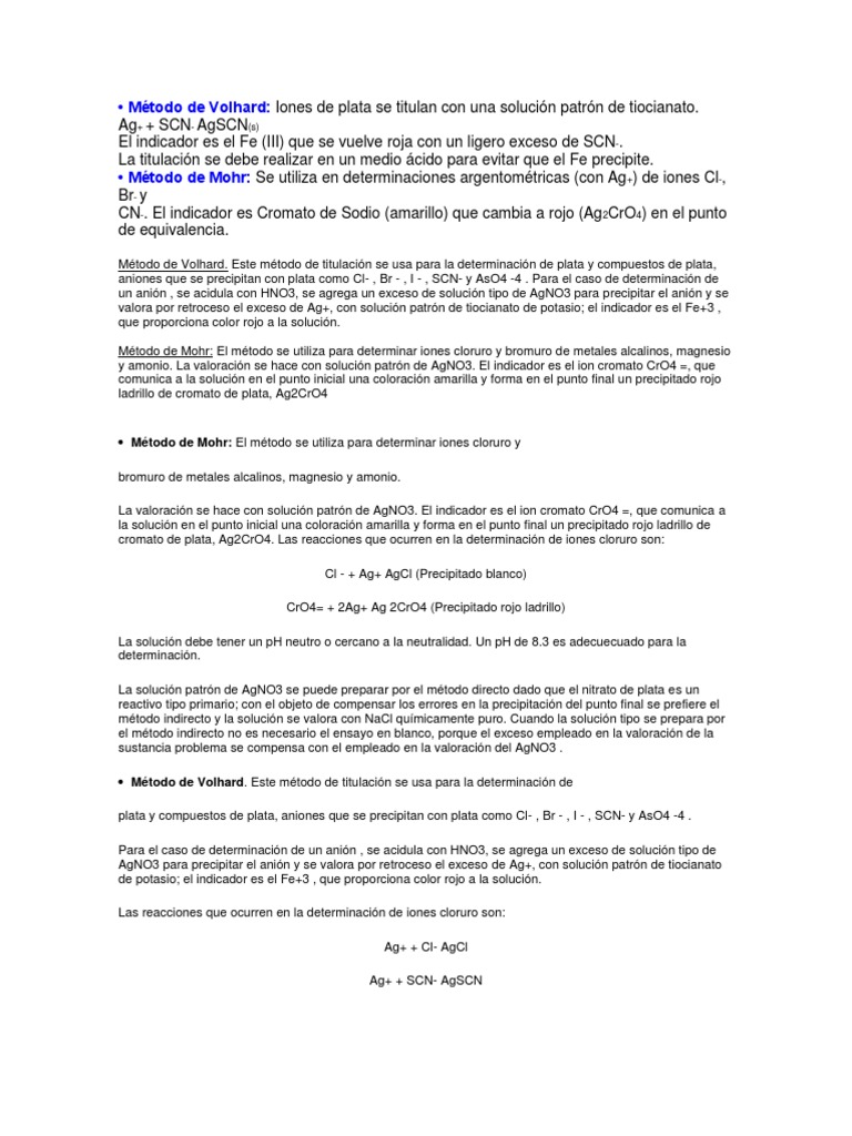 Método de Volhard | Descargar gratis PDF | Valoración | Química