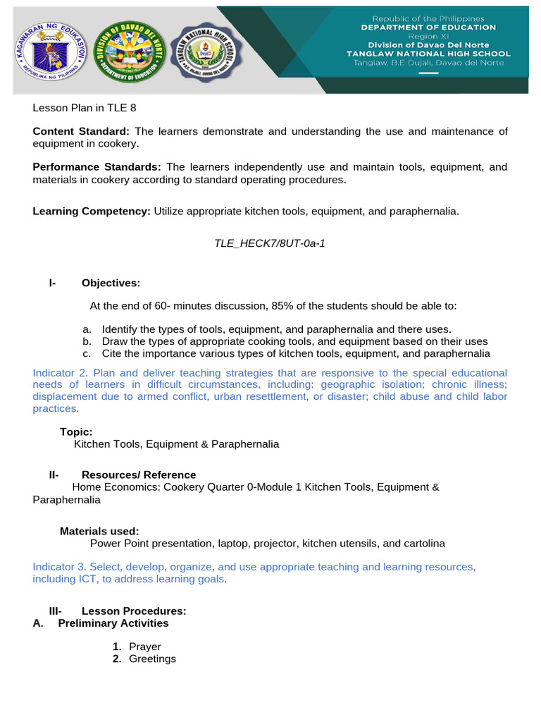 Lesson-Plan-in-TLE-8_(1)[1] | PDF | Grilling | Spoon