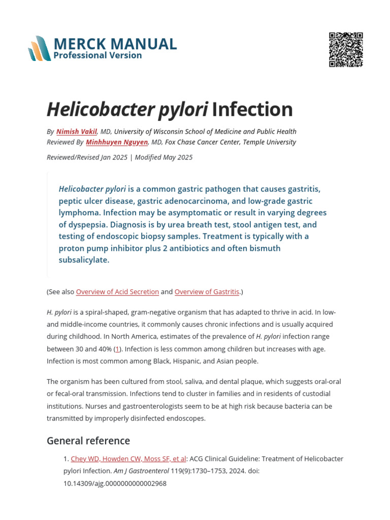 Helicobacter Pylori Infection - Gastrointestinal Disorders - Merck ...