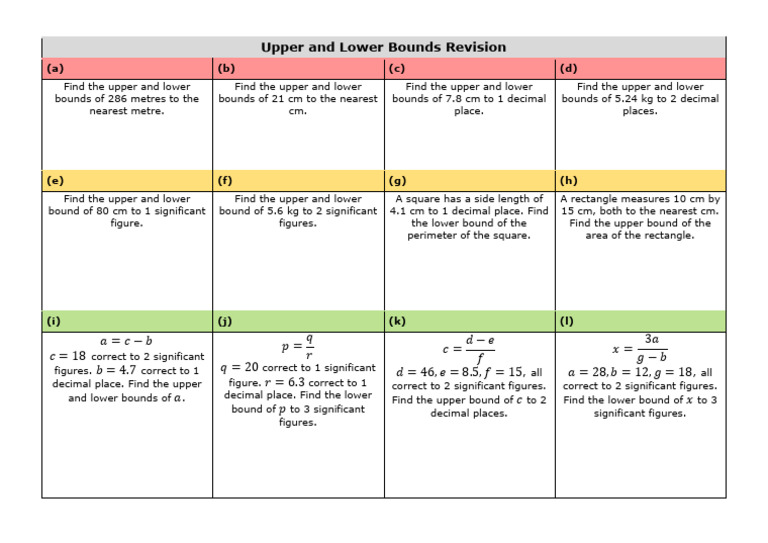 Reyansh - Upper and Lower Bounds Revision Practice Grid | PDF