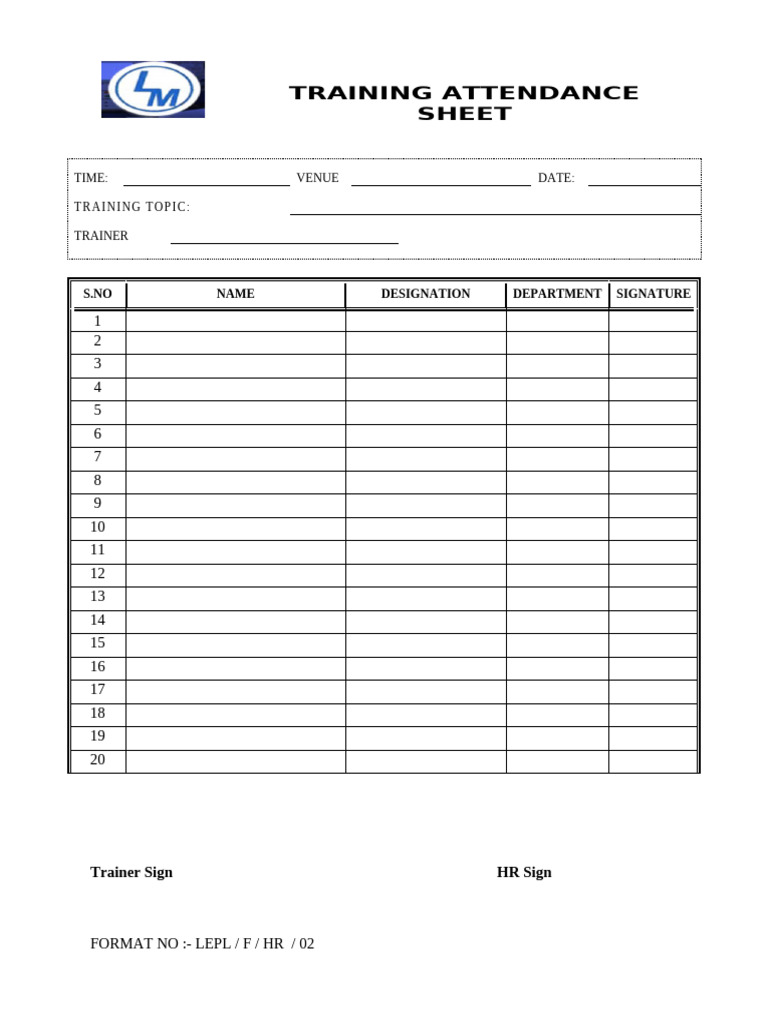 Training Attendance Sheet | PDF