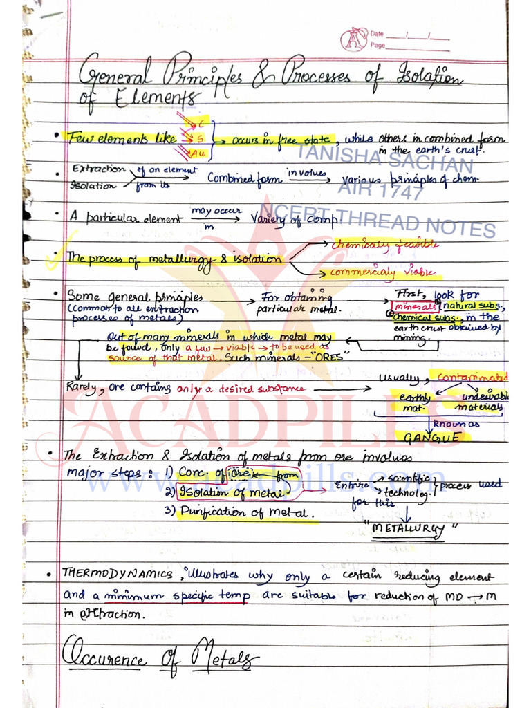 Metallurgy Ncert Thread Notes | PDF