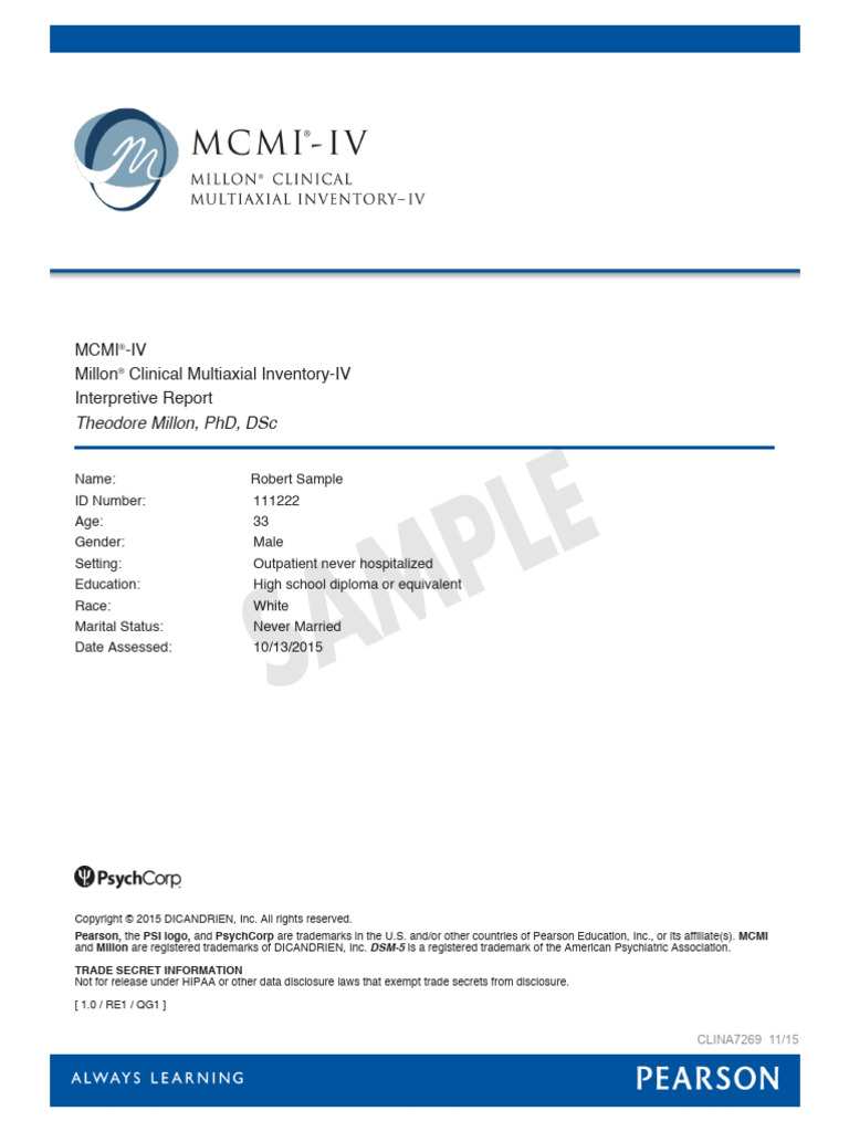 Ang MCMI IV Sample Interpretive Report Male 082217 | PDF | Personality ...
