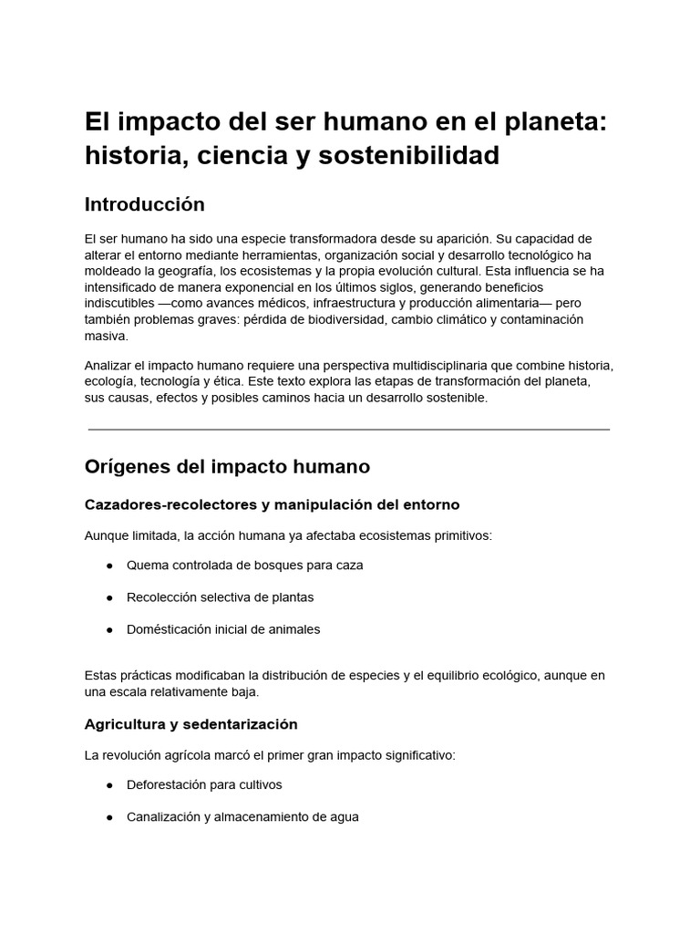 El Impacto Del Ser Humano en El Planeta - Historia, Ciencia y ...