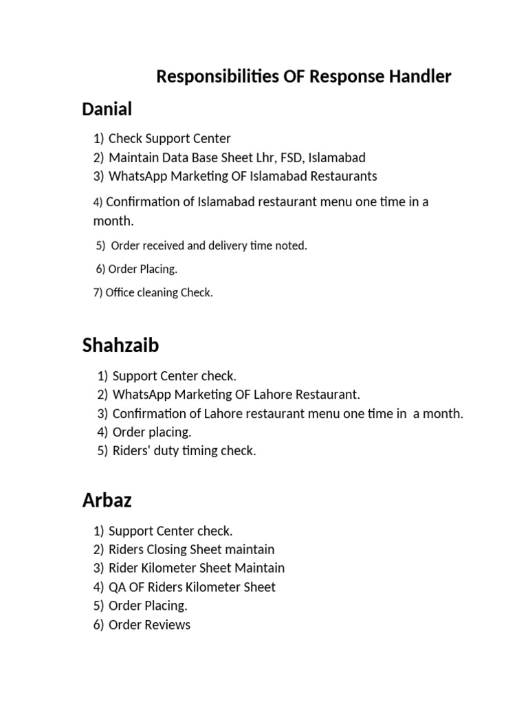 Responsibilities of Response Handler | PDF
