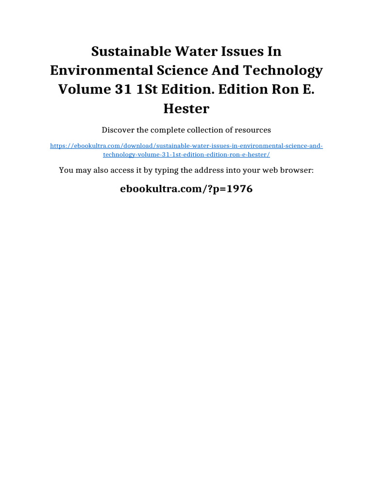 Sustainable Water Issues in Environmental Science and Technology Volume ...