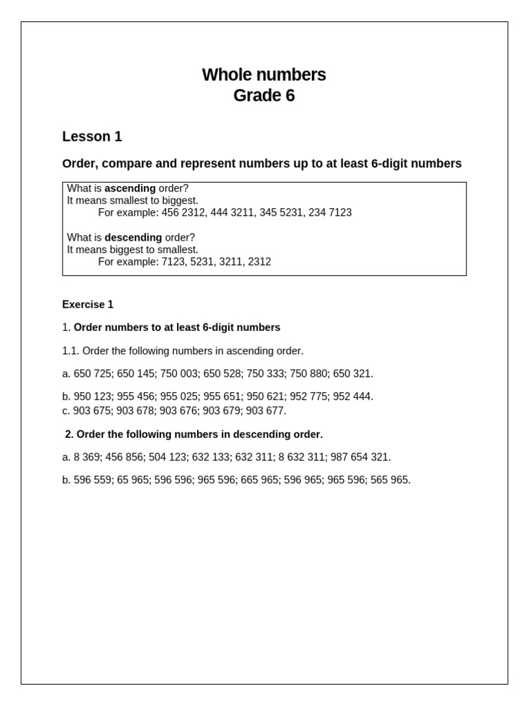 Final - Grade 6 - Whole Numbers-Activities | PDF | Mathematics ...