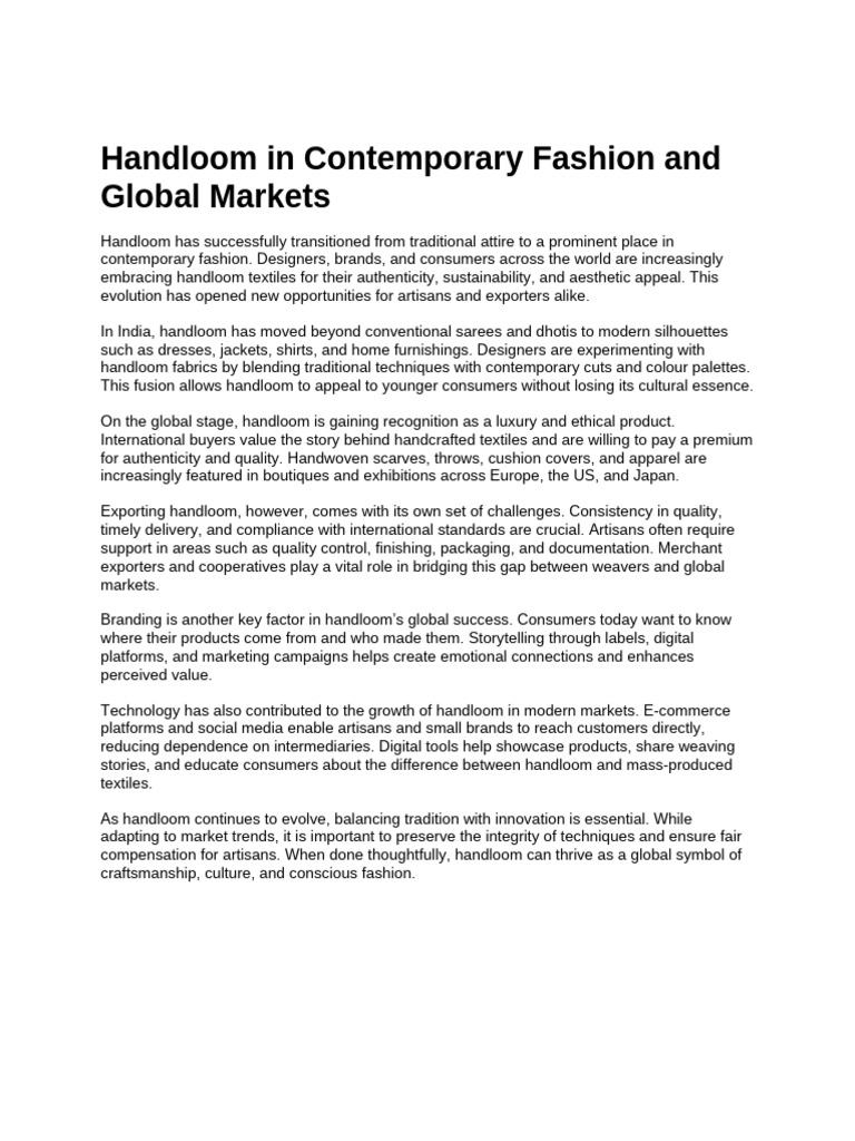 Handloom in Contemporary Fashion and Global Markets | PDF