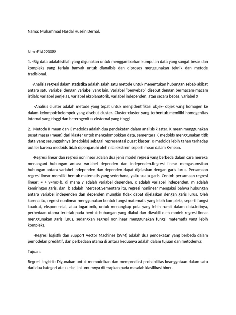 Uas BD Muh - Hasdal Husein Dernal F1a220088 | PDF