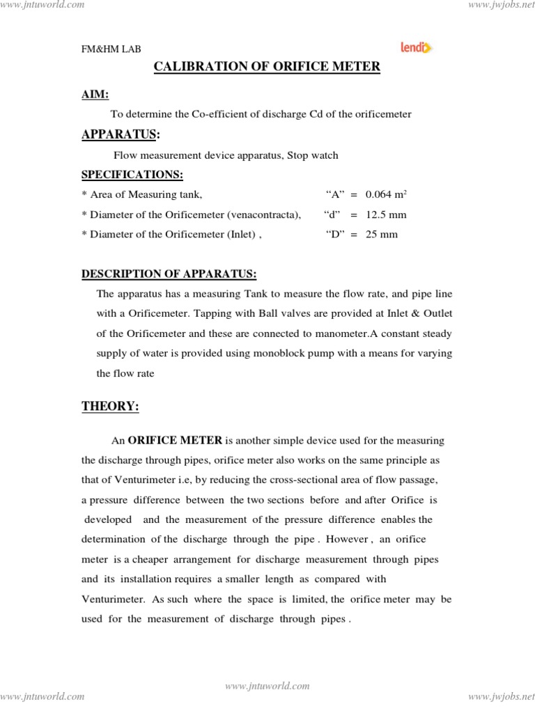 Orifice Meter Calibration Experiment | PDF | Flow Measurement ...