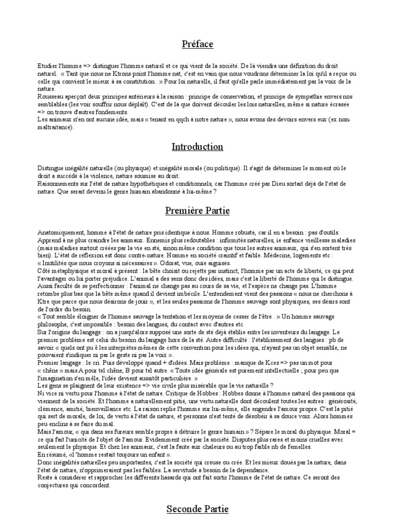 Notes (résumé) sur le Second Discours de Rousseau | Jean-Jacques ...