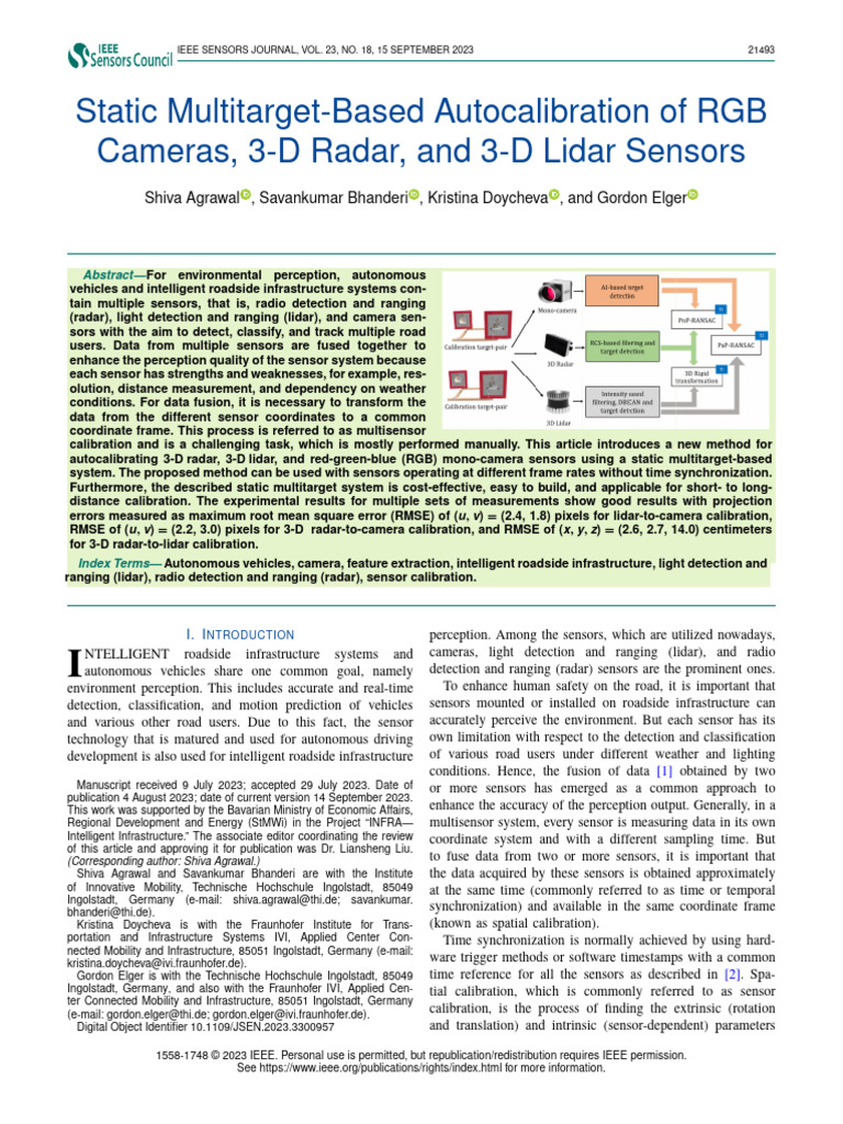 Static Multitarget-Based Autocalibration of RGB Cameras 3-D Radar and 3 ...