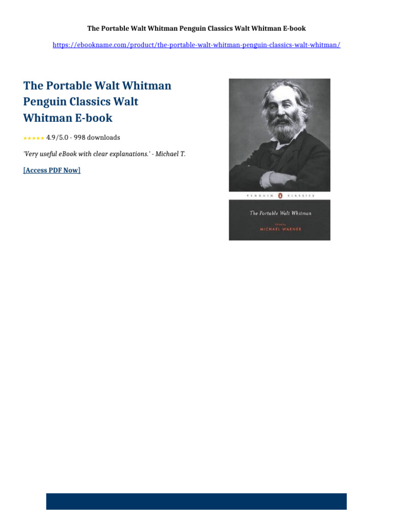 The Portable Walt Whitman Penguin Classics Walt Whitman Updated 2026 ...