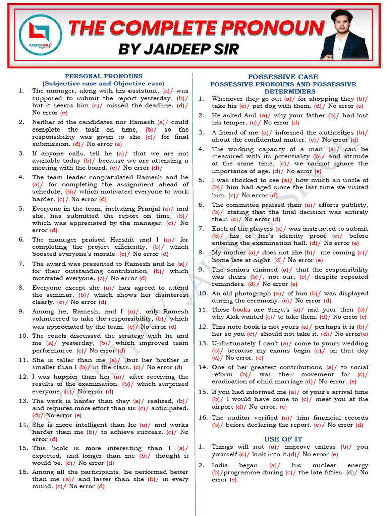 The Complete Pronoun by Jaideep Sir | PDF | Linguistics