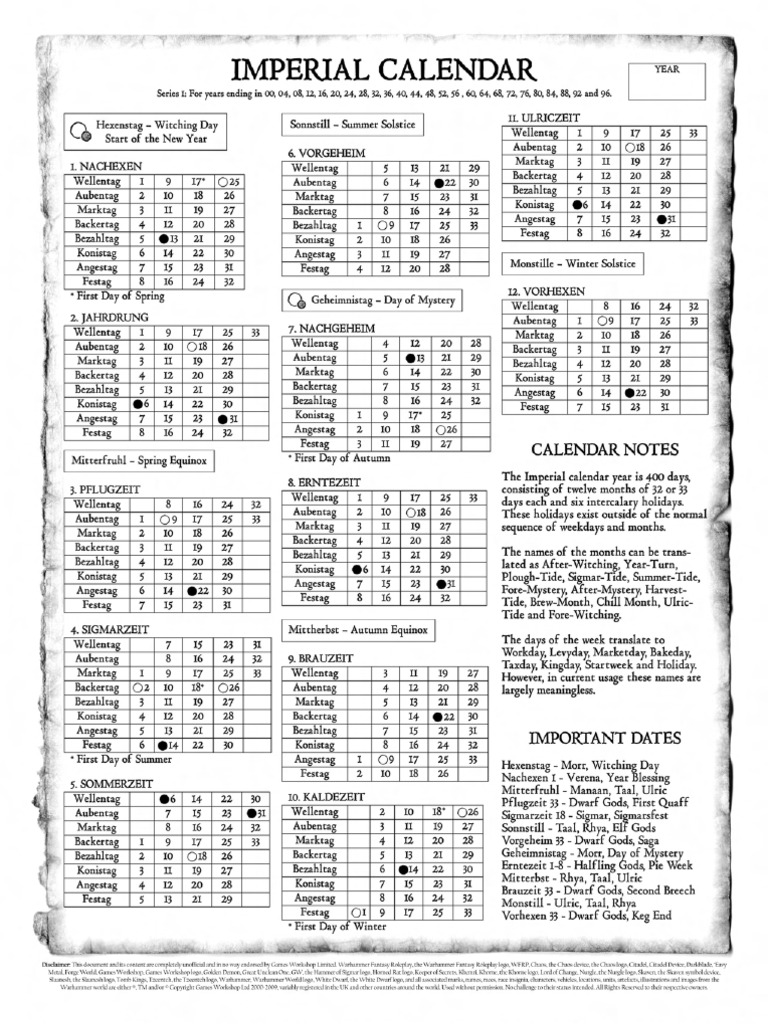WFRP Calendar Series 01 | PDF | Foreign Language Studies | Home & Garden