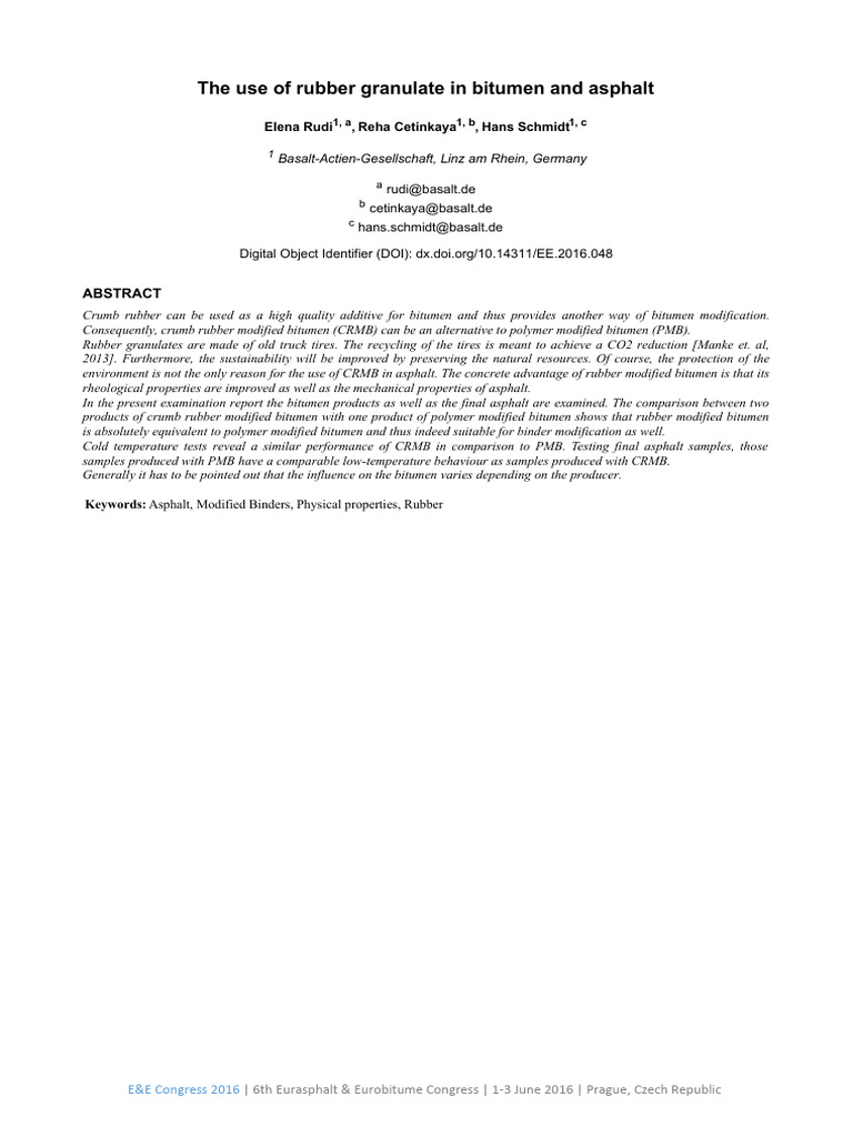 The Use of Rubber Granulate in Bitumen A | PDF | Strength Of Materials ...