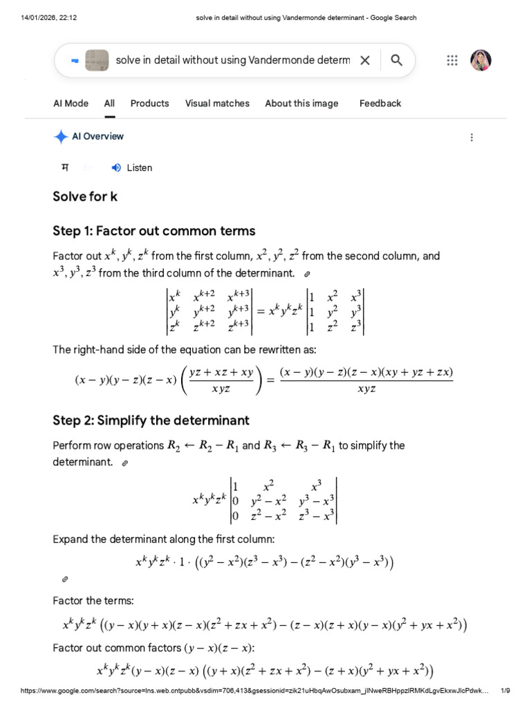 Solve in Detail Without Using Vandermonde Determinant - Google Search ...