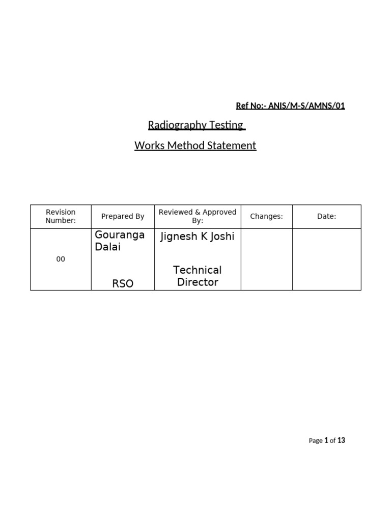 Radiography Testing Works Safety Method Statement | PDF | Ionizing ...