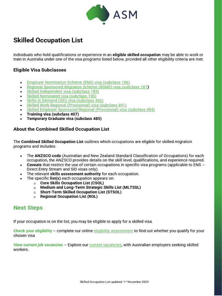Skilled Occupation List 2025 | PDF | Travel Visa | Human Migration