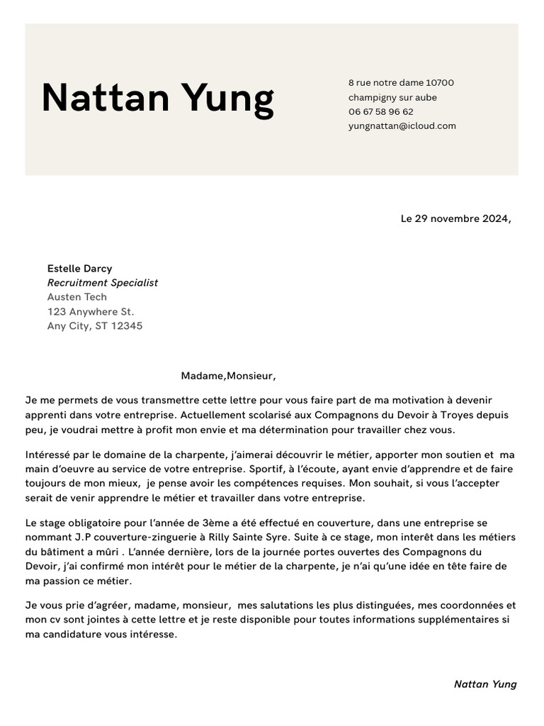Cover Letter Doc in Cream White Simple Style PDF | PDF