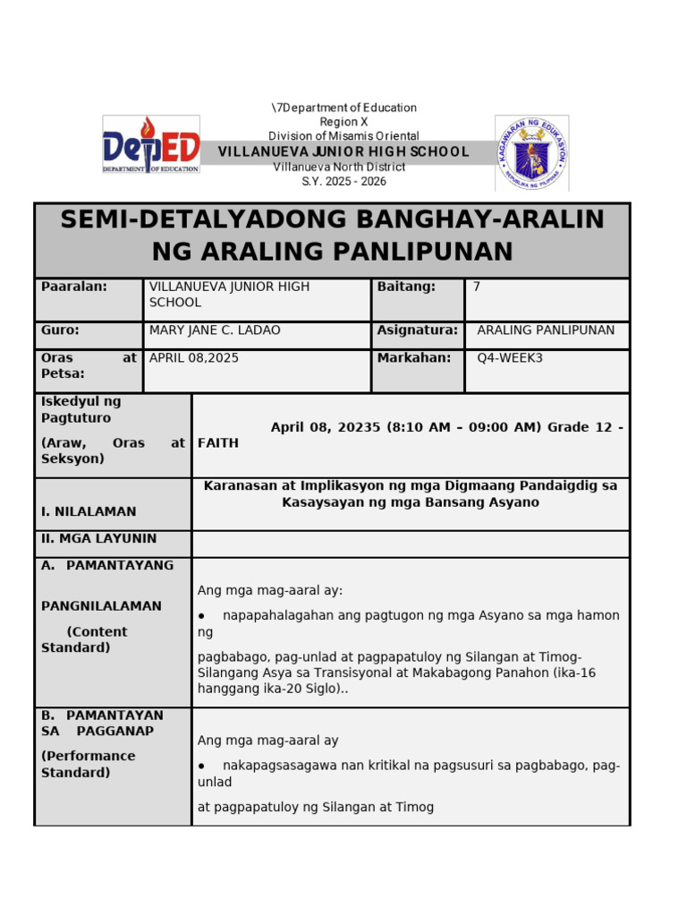 AP Grade 7 Lesson Plan | PDF