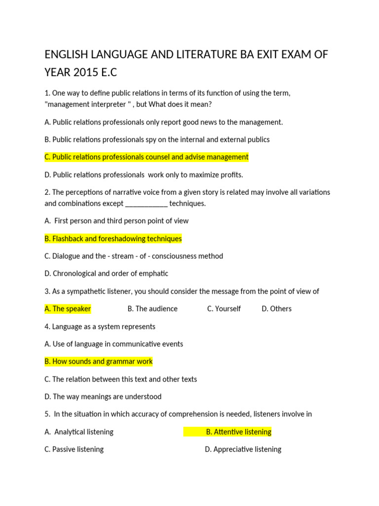 2015 Exit Exam With Answers (1) | PDF | Trees | Translations