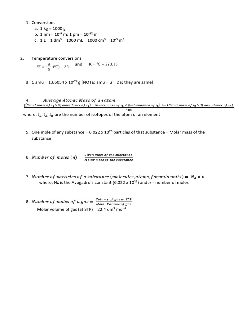 Formula Sheet C1 | PDF