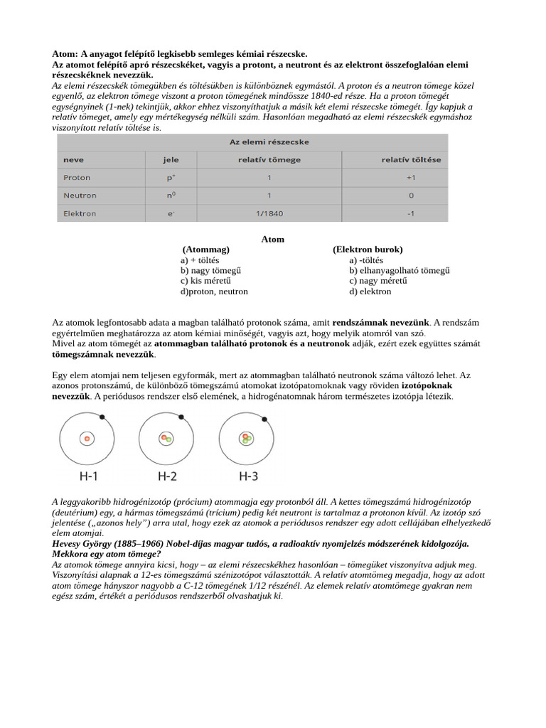 Atomok Felépítése | PDF