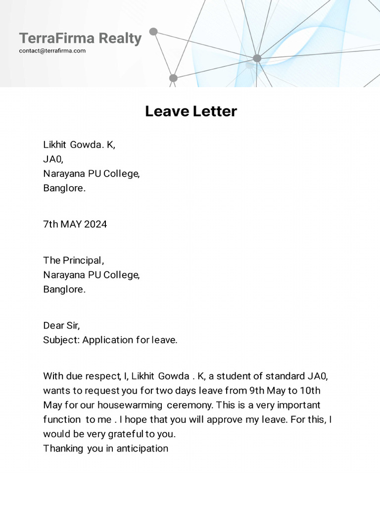 FREE Leave Letter Templates & Examples - Edit Online & Download | PDF