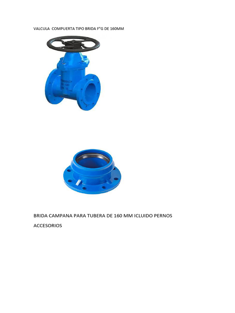 Valvulas y Brida Campana Para Tubera de 160 Mm y 110 Icluido Pernos ...