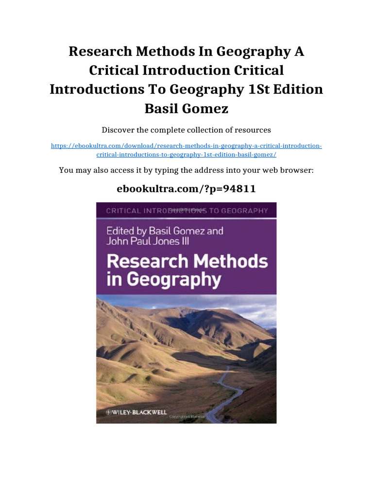 Research Methods in Geography A Critical Introduction Critical ...