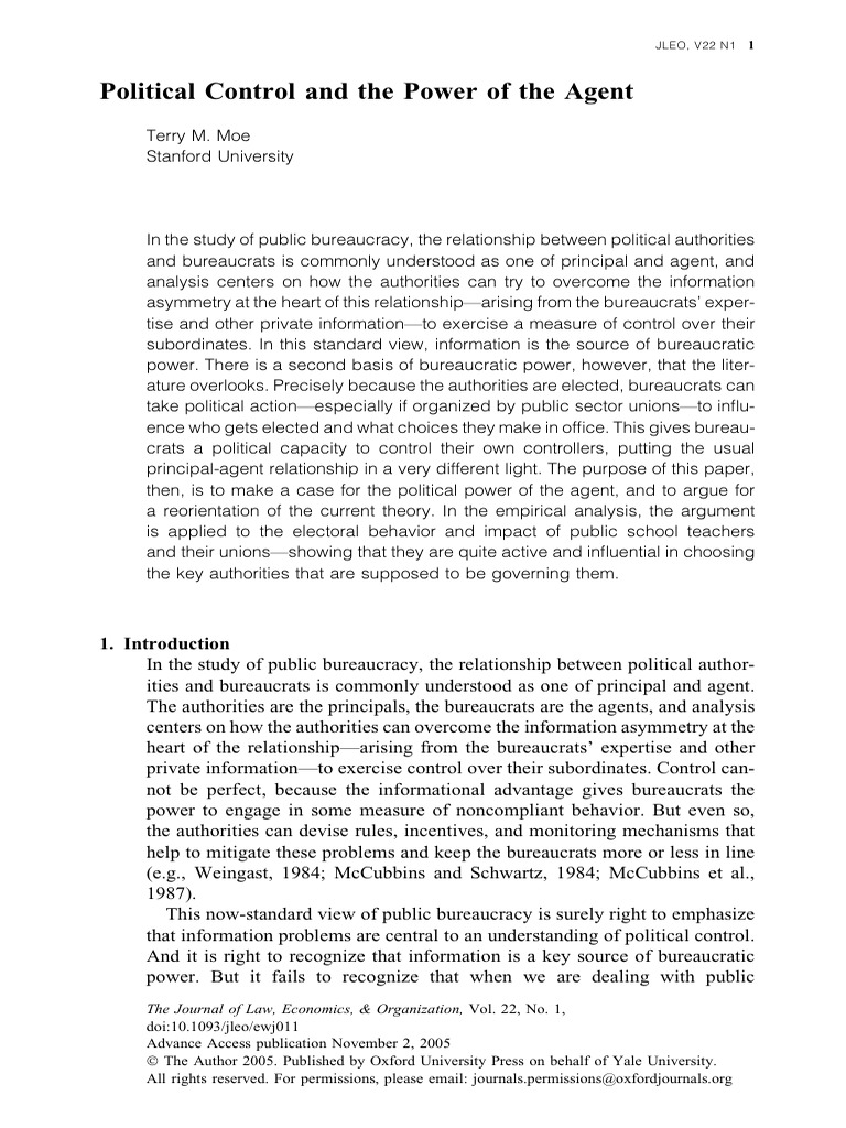 Political Control and The Power of The Agent | PDF | Regression ...