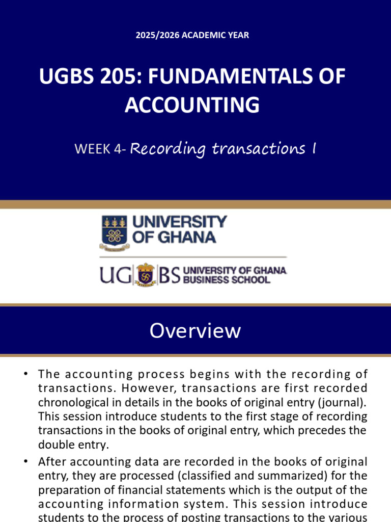 Week 4 (Recording Transactions - I) | PDF | Debits And Credits | Accounting