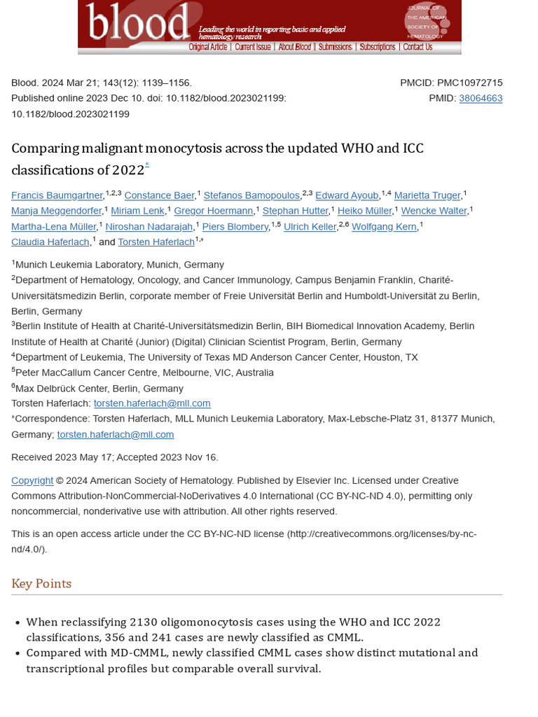 Comparing Malignant Monocytosis Across The Updated WHO and ICC ...