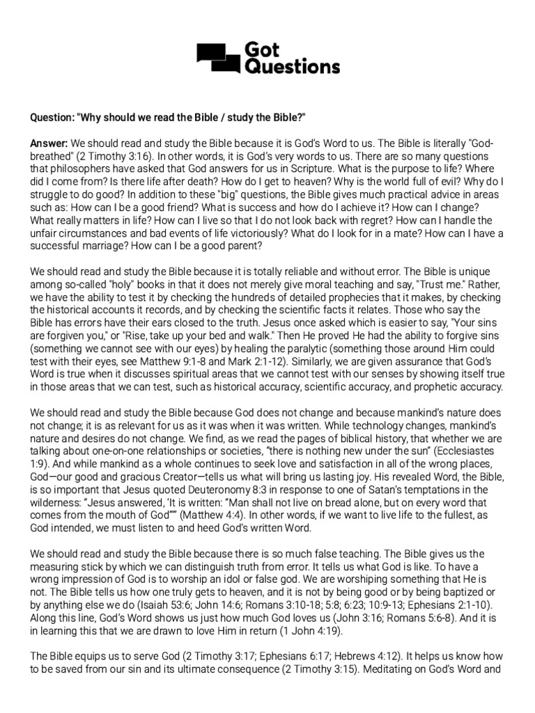 Why Should We Read The Bible - Study The Bible | PDF | Bible | Jesus
