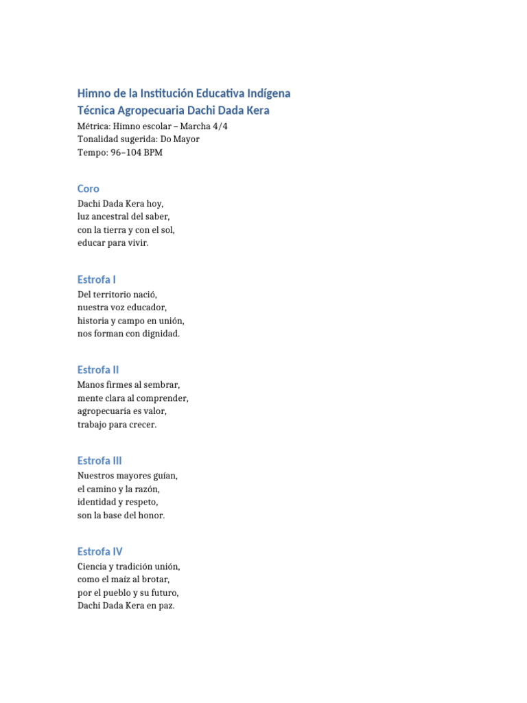 Himno Dachi Dada Kera | PDF