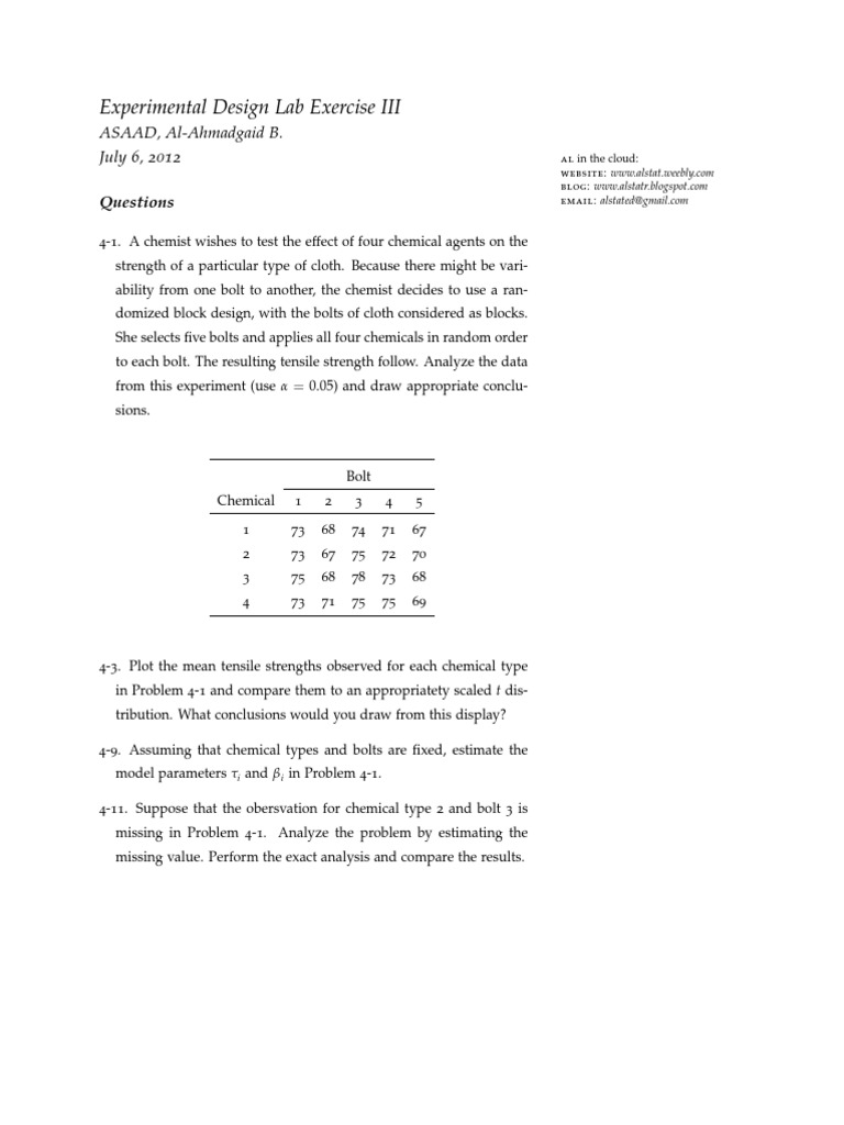 Experimental Design Problem Set Ii Pdf Analysis Of Variance
