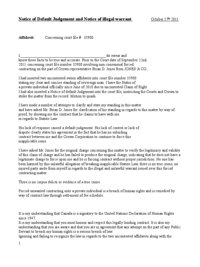 Notice of Default Judgement and Notice of Illegal Warrant | PDF ...