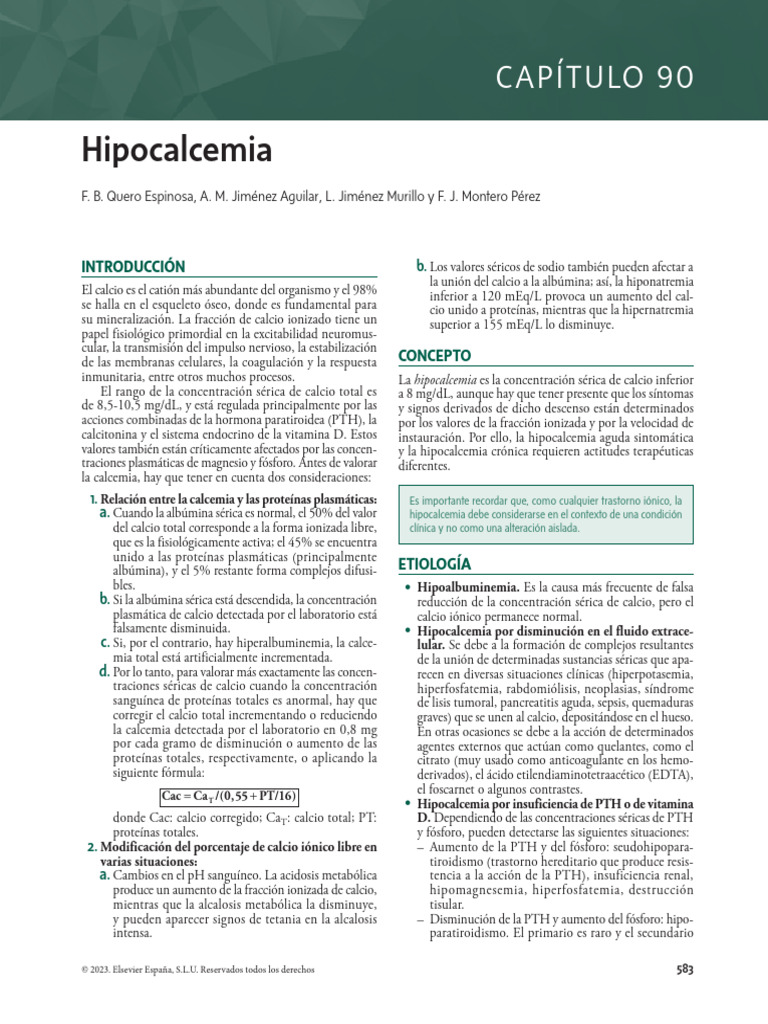 Hipocalcemia e Hipercalcemia | PDF | Calcio | Ácido ...