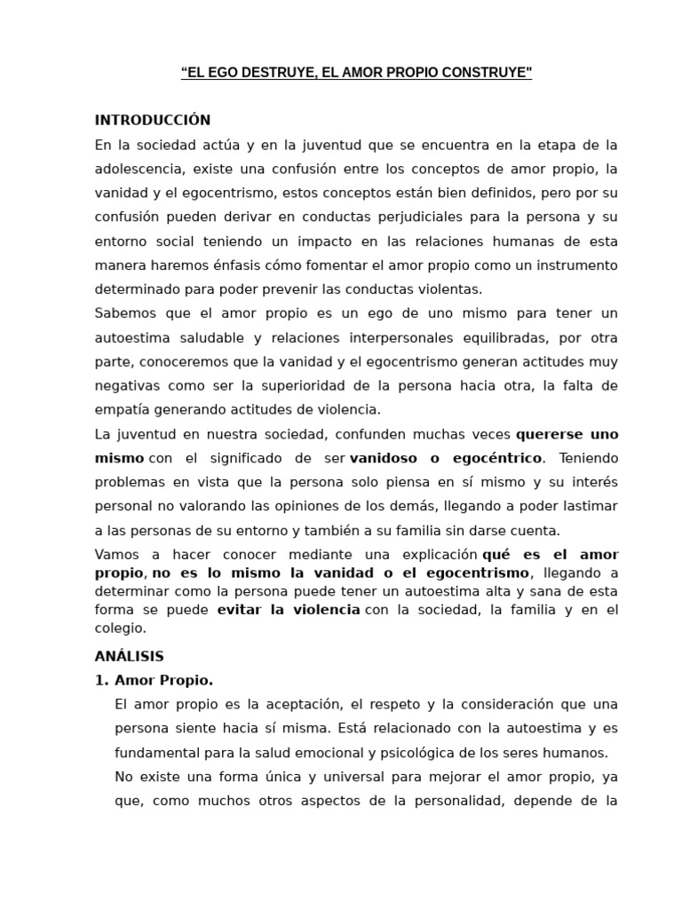 "El Ego Destruye, El Amor Propio Construye | PDF | Autoestima | Amor