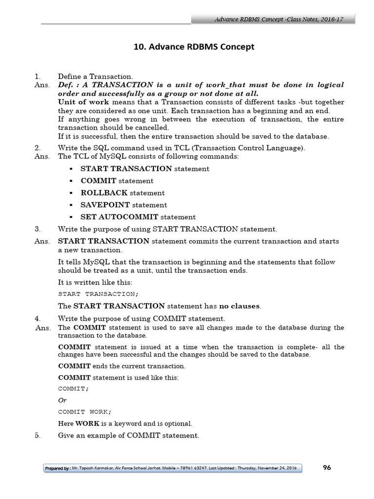 12-Advance RDBMS Concept | PDF | Database Transaction | Relational Database