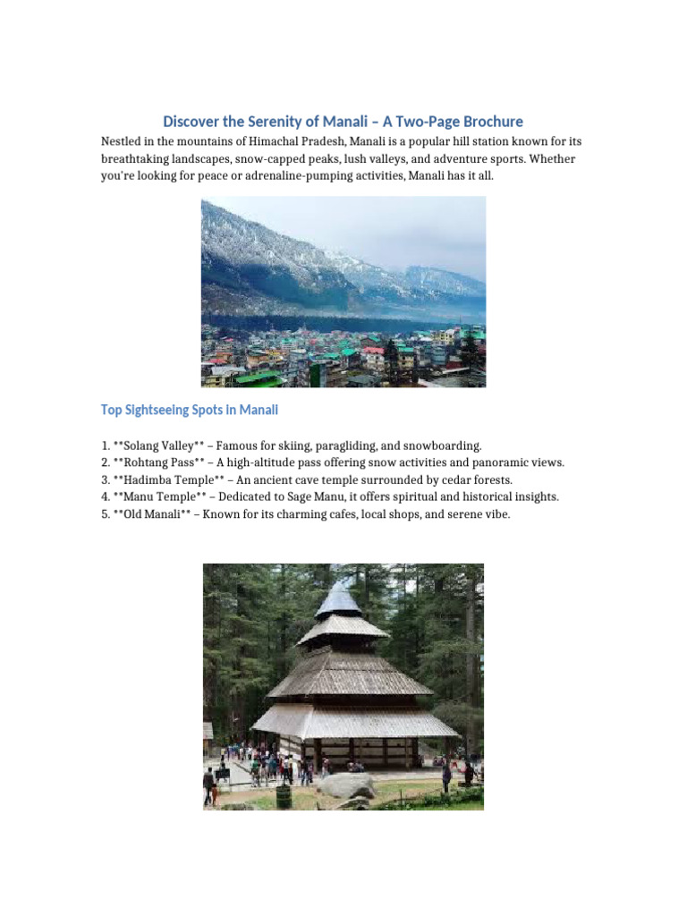 Manali Hill Station Brochure | PDF