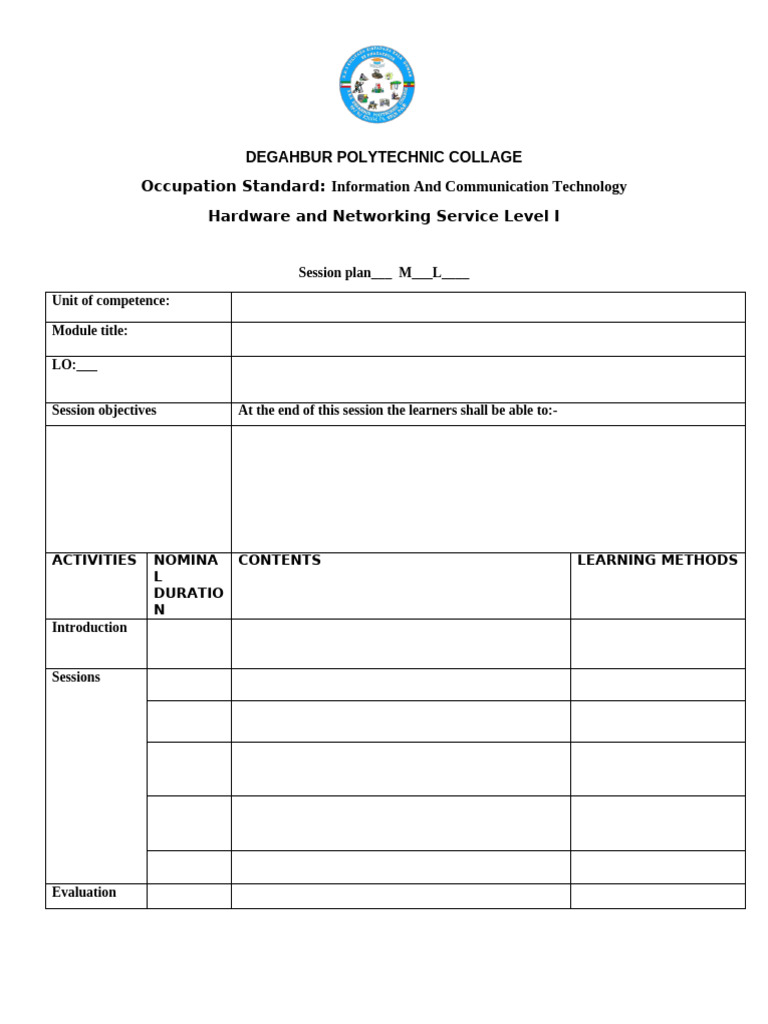 Session Plan Sample | PDF