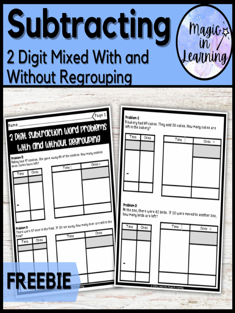 2DigitSubtractionWordProblemsWithWithoutRegroupingWorksheets 1 | PDF