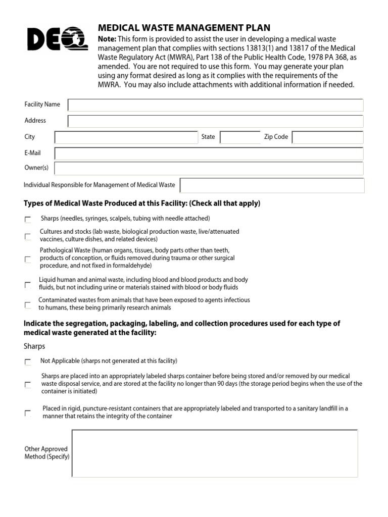 Medical Waste Management Plan Template | PDF | Waste Management | Pollution