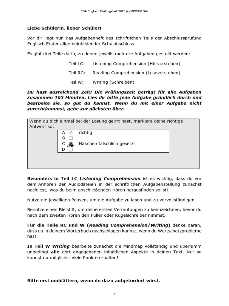 ESA Englisch 2025 Schülerheft | PDF | Meditation